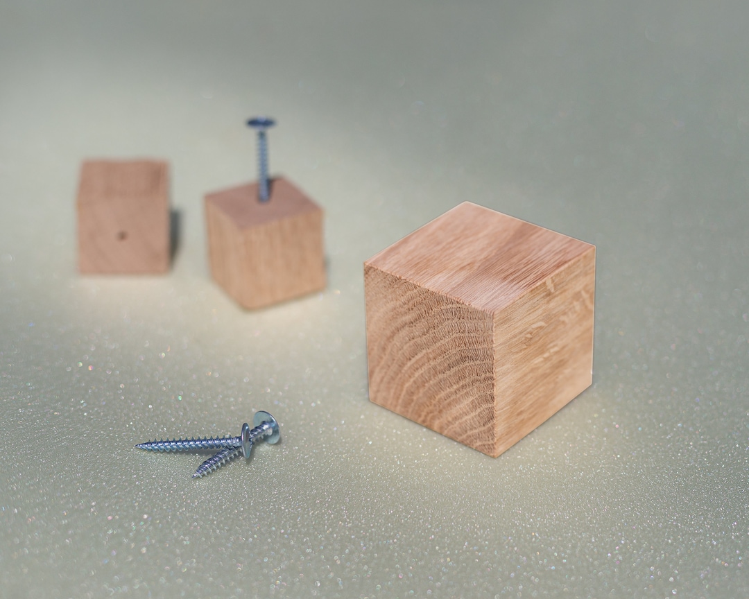 Cube Solid Wood Knob, Door Handle + Screws. Minimalist Square Grip ...