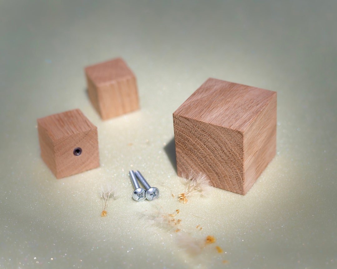 Solid Wooden Cube Shaped Door Knob With Threaded Bushings and Screws ...