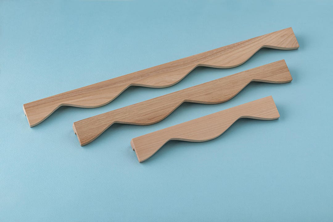 Handcrafted Wooden Door Handle With Wave Design - Minimalist Natural ...