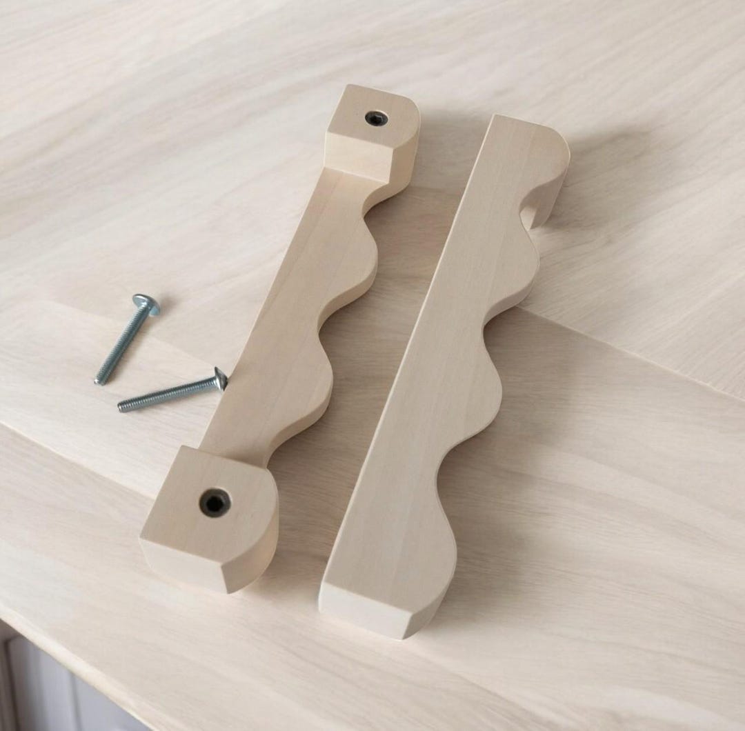 Wavy Maple Wood Handle With White Oil Finish - Modern Cabinet Knob for ...