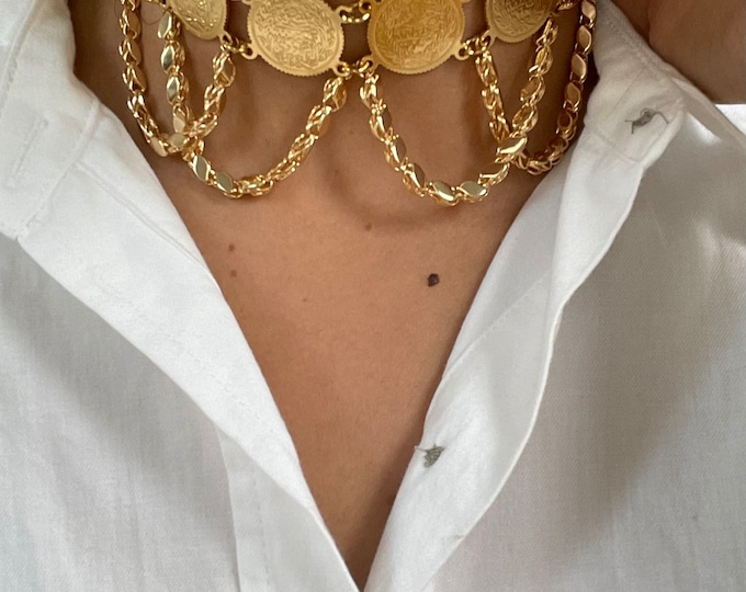 HALA Gold Plated Lira Choker Necklace - Etsy UK