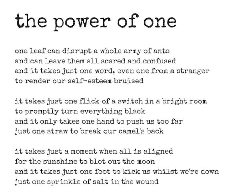 The Power of One Original Poetry Print A4 digital Download - Etsy UK