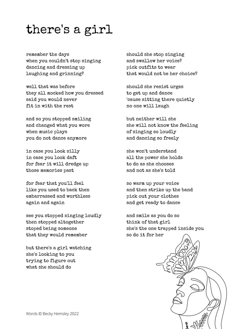 There's a Girl A4 Digital Download Poetry Print - Etsy