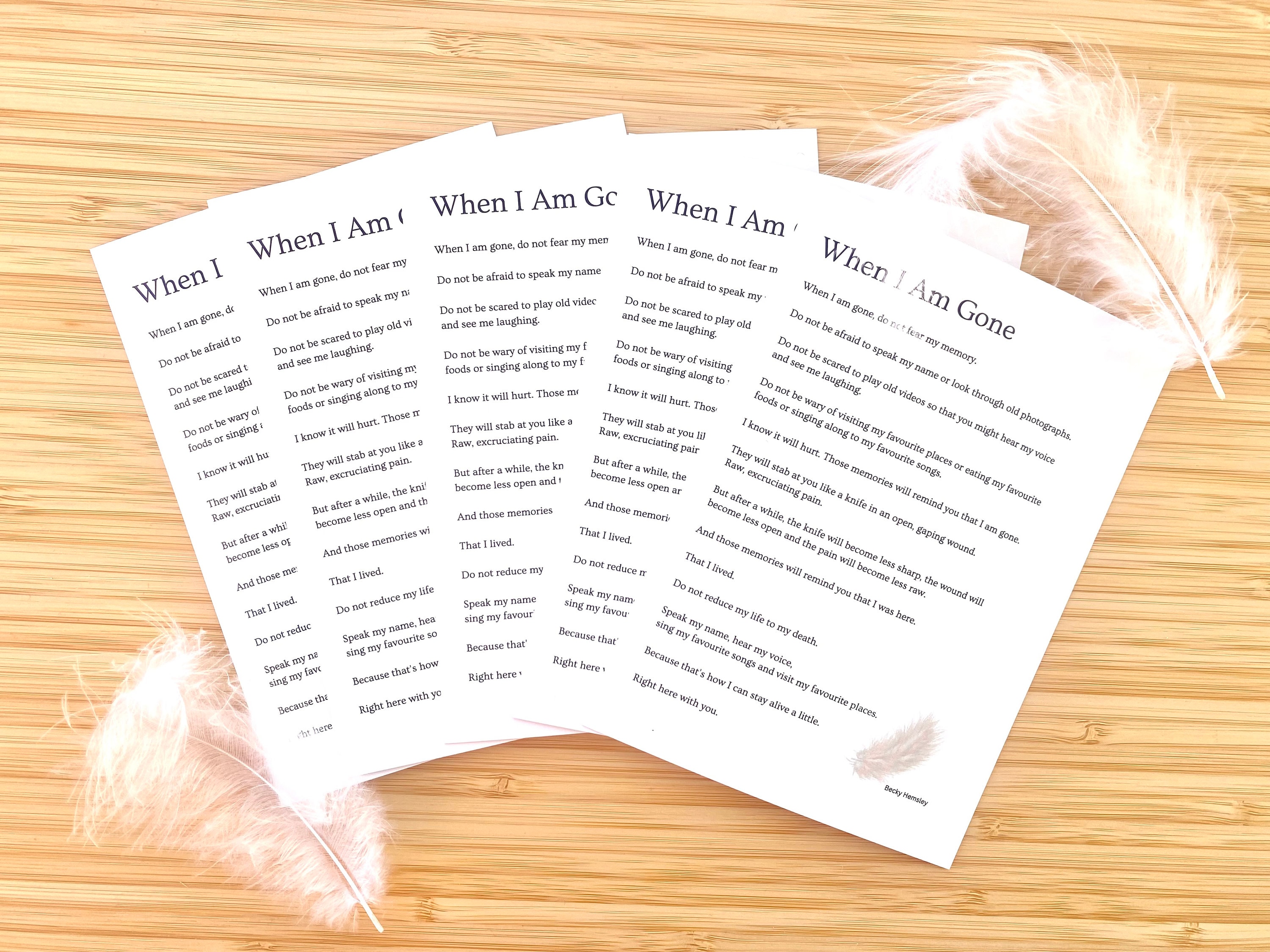 When I Am Gone Poem - Packs of Postcard Prints - Etsy UK