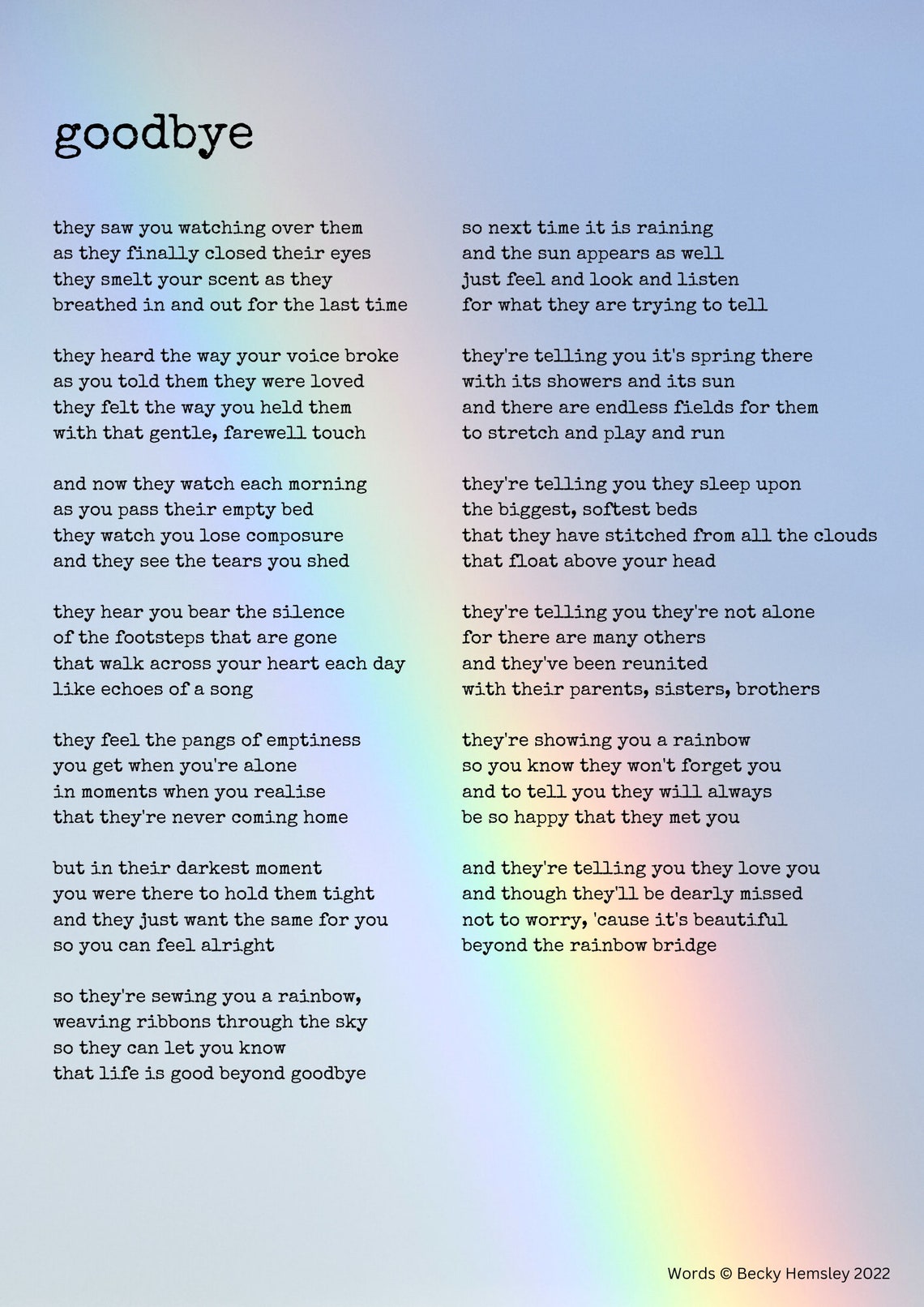 Goodbye A4 Digital Download Original Poetry Print for Pet - Etsy