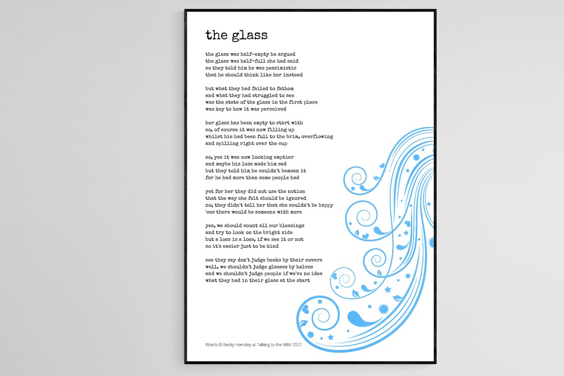The Glass - Original Poetry Print (A4 Digital Download) by Becky ...
