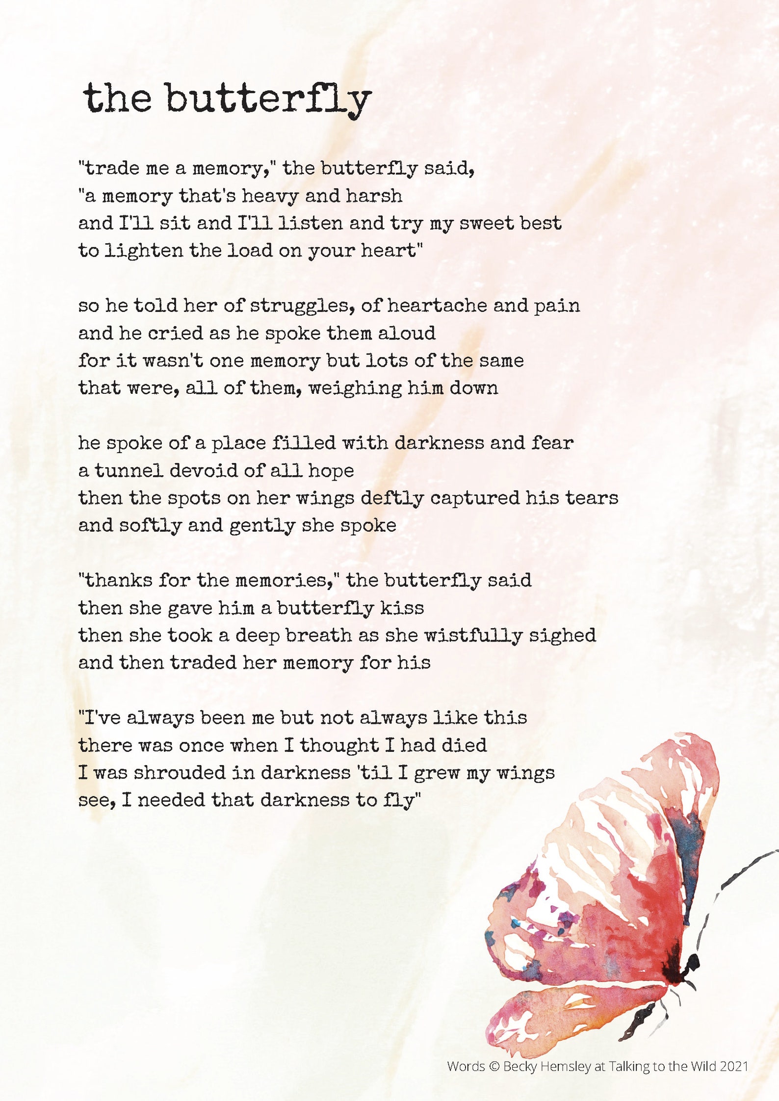 The Butterfly Original Poetry Print digital Download by - Etsy UK