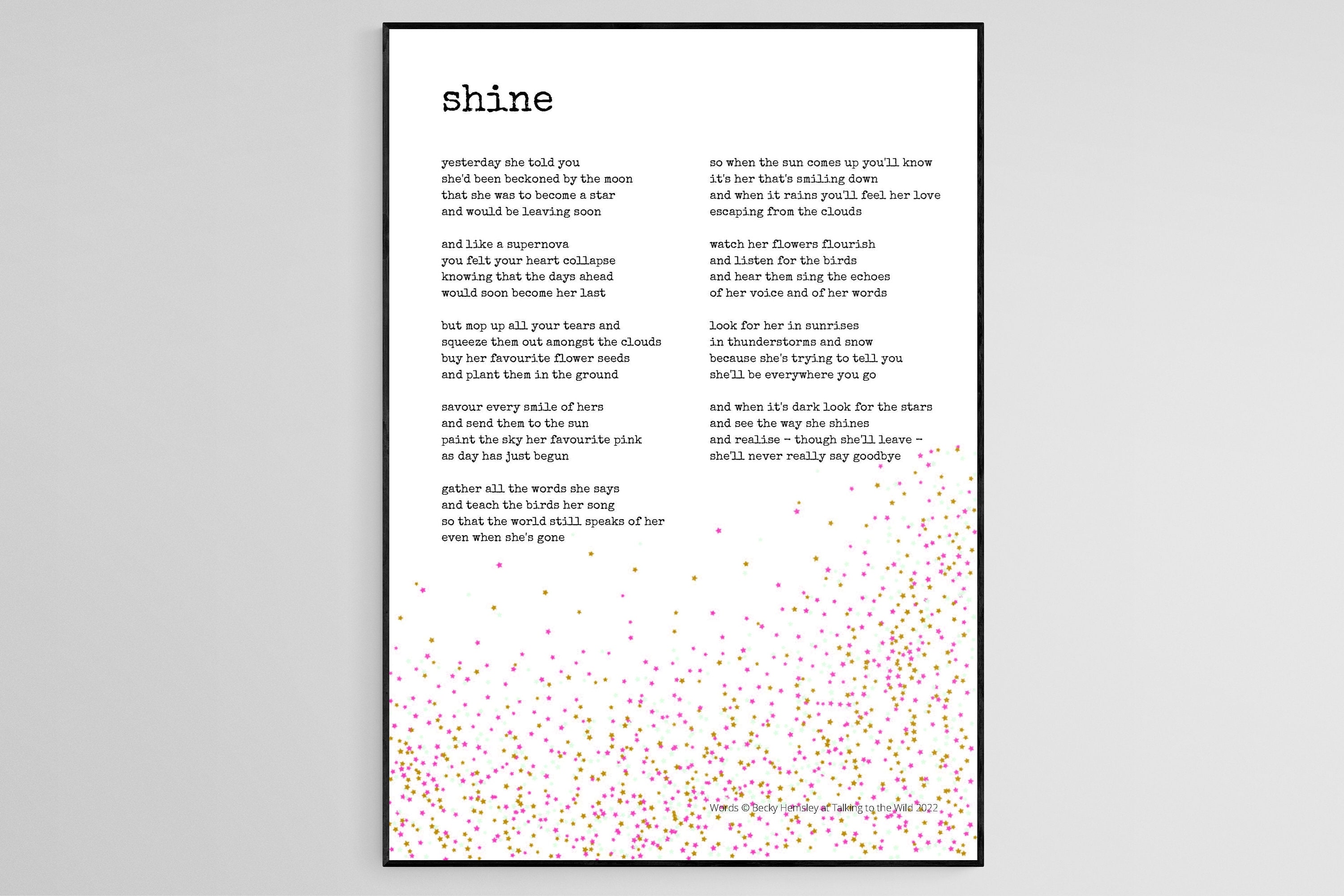 Shine Original Poetry Print A4 Digital Download - Etsy UK