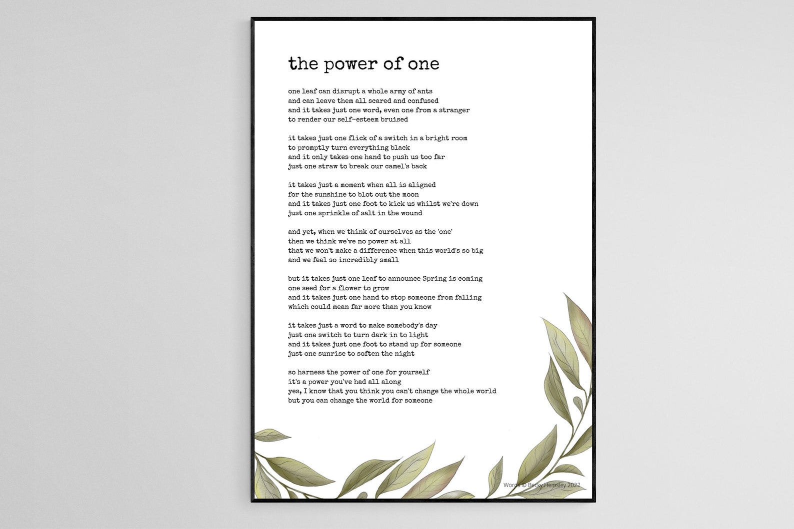 The Power of One Original Poetry Print A4 digital Download - Etsy UK