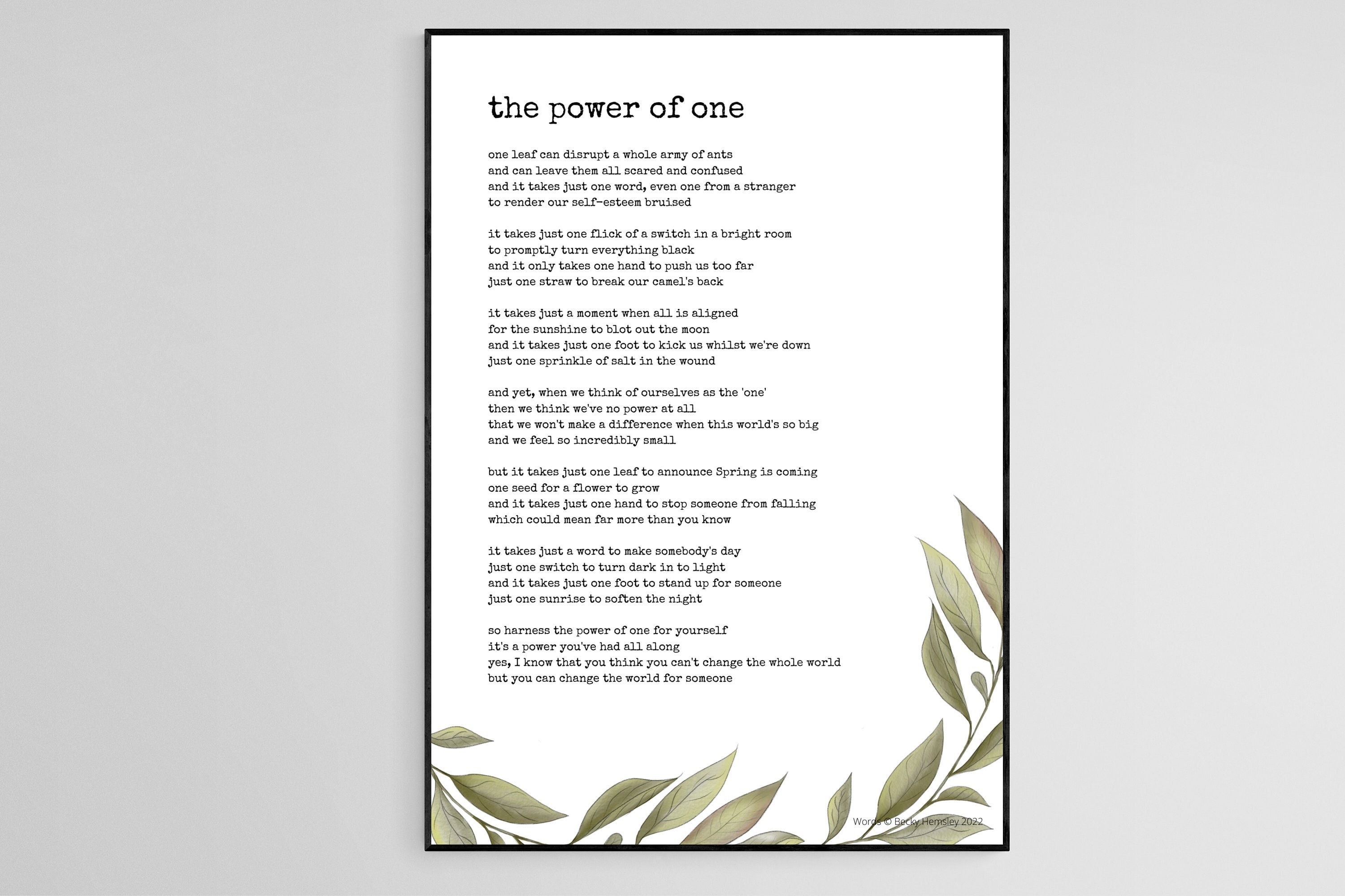 The Power of One Original Poetry Print A4 digital Download - Etsy UK