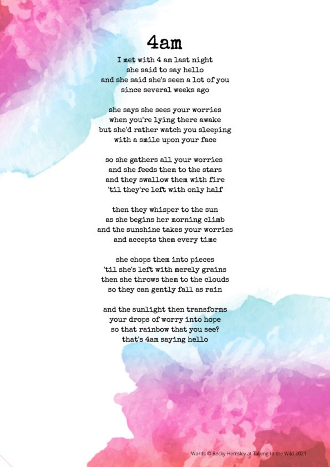 4am - Original Poetry Print A4 (digital Download) - Etsy UK