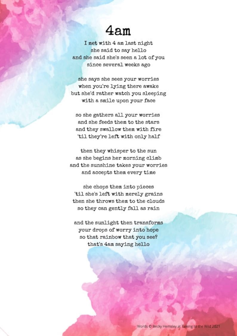 4am Original Poetry Print A4 digital Download | Etsy