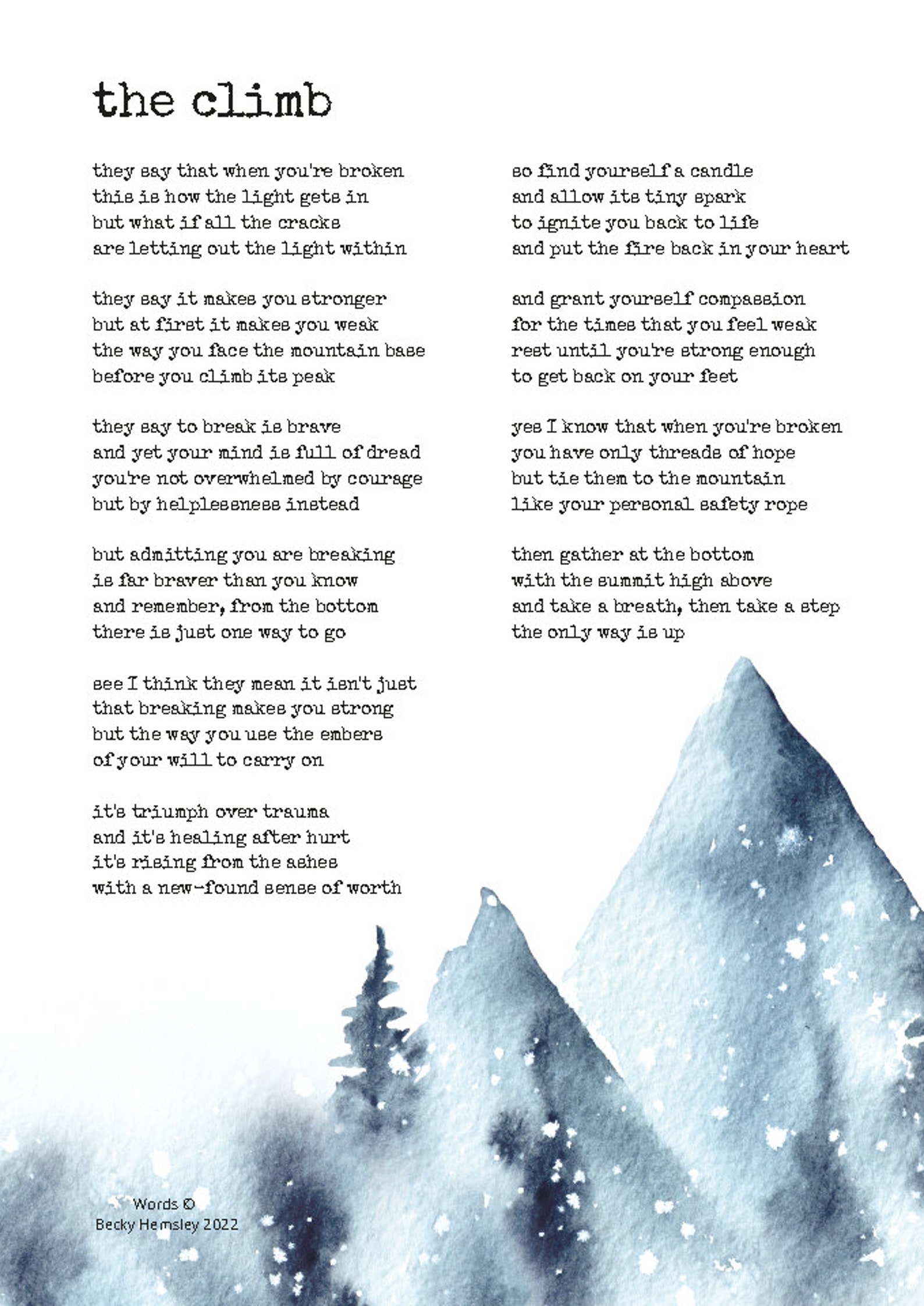 The Climb Original Poetry Print A4 Digital Download - Etsy UK