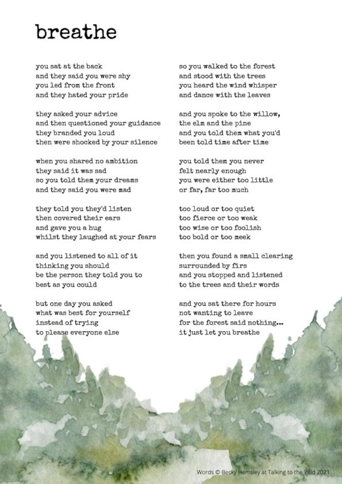 Breathe Original Poetry Print A4 digital Download - Etsy