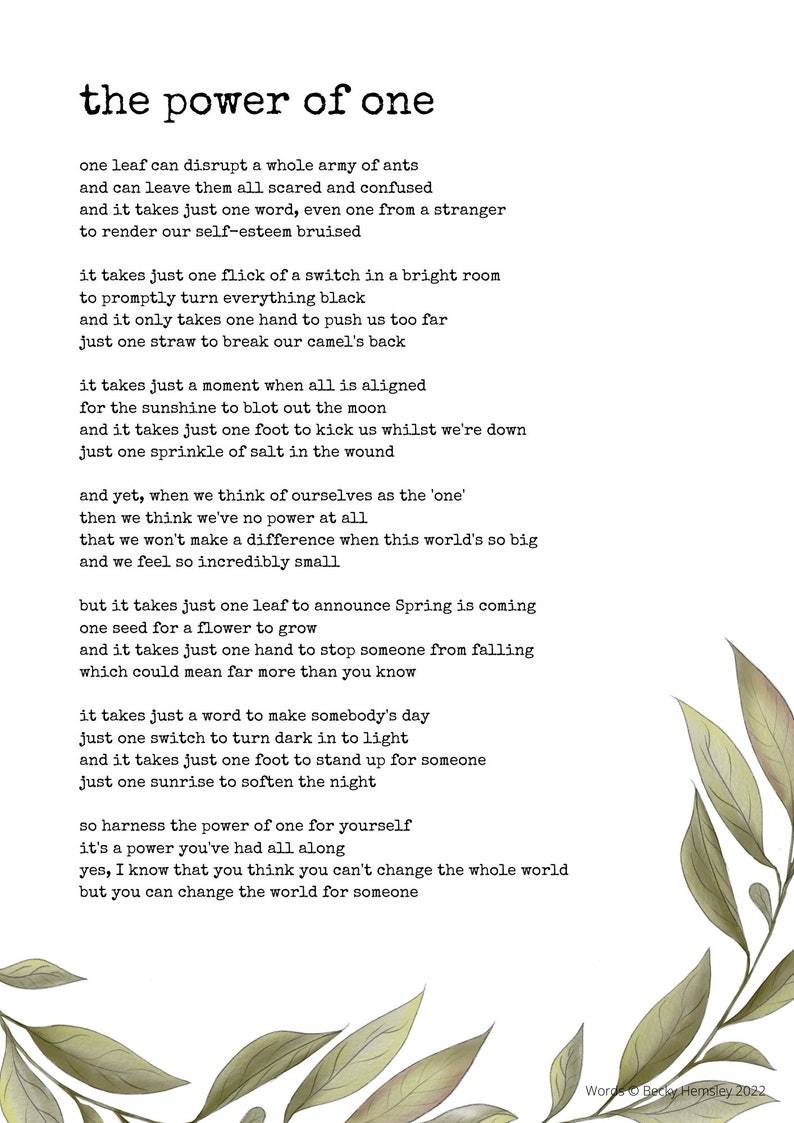 The Power of One - Original Poetry Print A4 (digital Download) - Etsy UK
