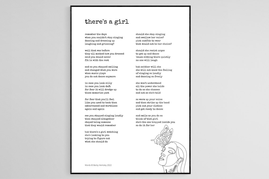 There's a Girl A4 Digital Download Poetry Print - Etsy