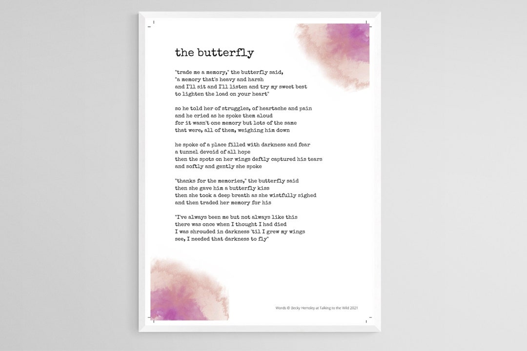 The Butterfly - Original Poetry Print (digital Download) by Becky ...