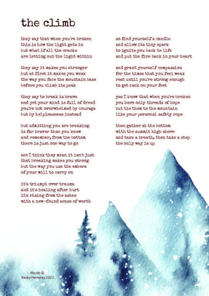 A4 Poetry Print the Climb - Etsy UK