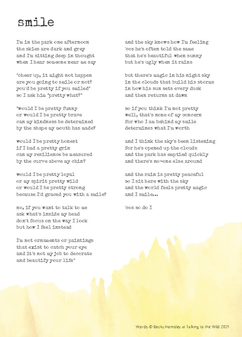Smile Original Poetry Print A4 digital Download - Etsy UK