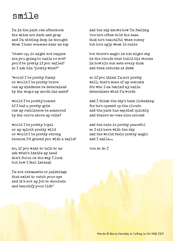 Smile Original Poetry Print A4 digital Download | Etsy