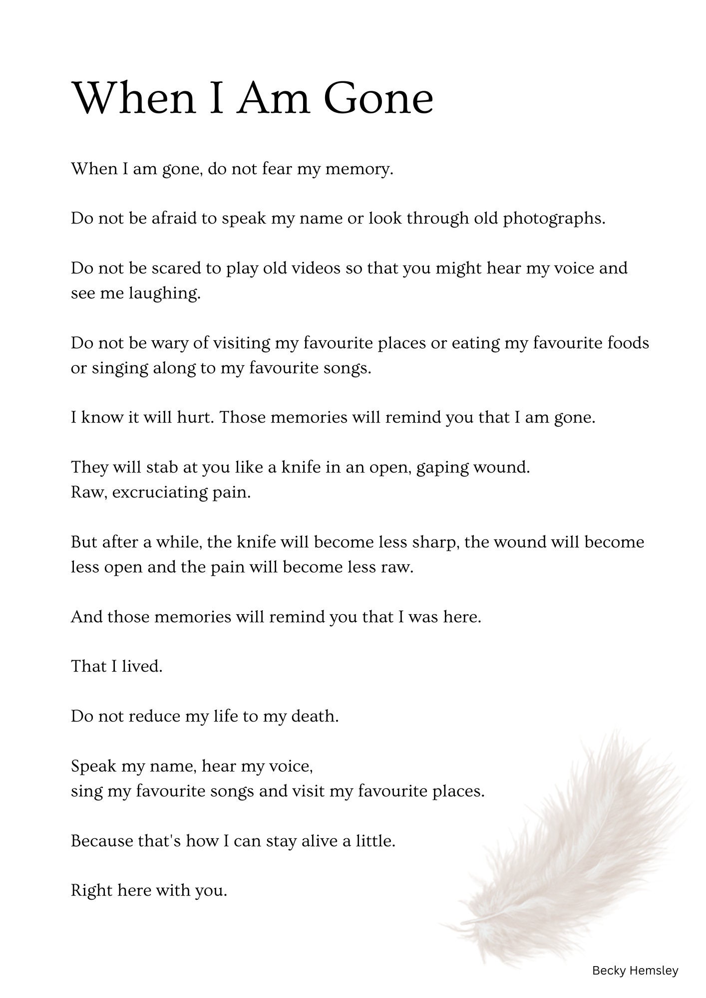 When I Am Gone Poem - Packs of Postcard Prints - Etsy