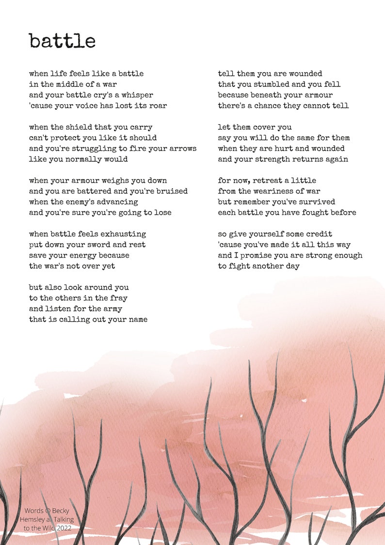 Battle - Original Poetry Print (A4 Digital Download) by Becky Hemsley ...