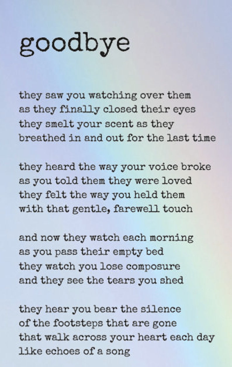 Goodbye - A4 Digital Download - Original Poetry Print for Pet Loss and ...