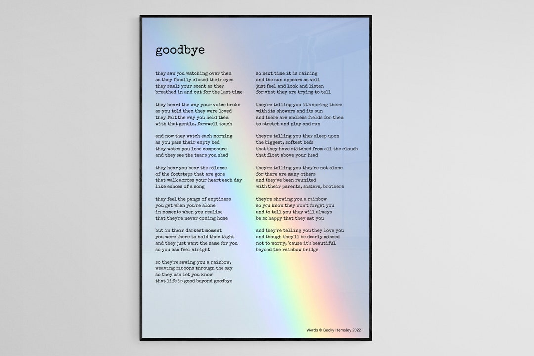 Goodbye - A4 Digital Download - Original Poetry Print for Pet Loss and ...