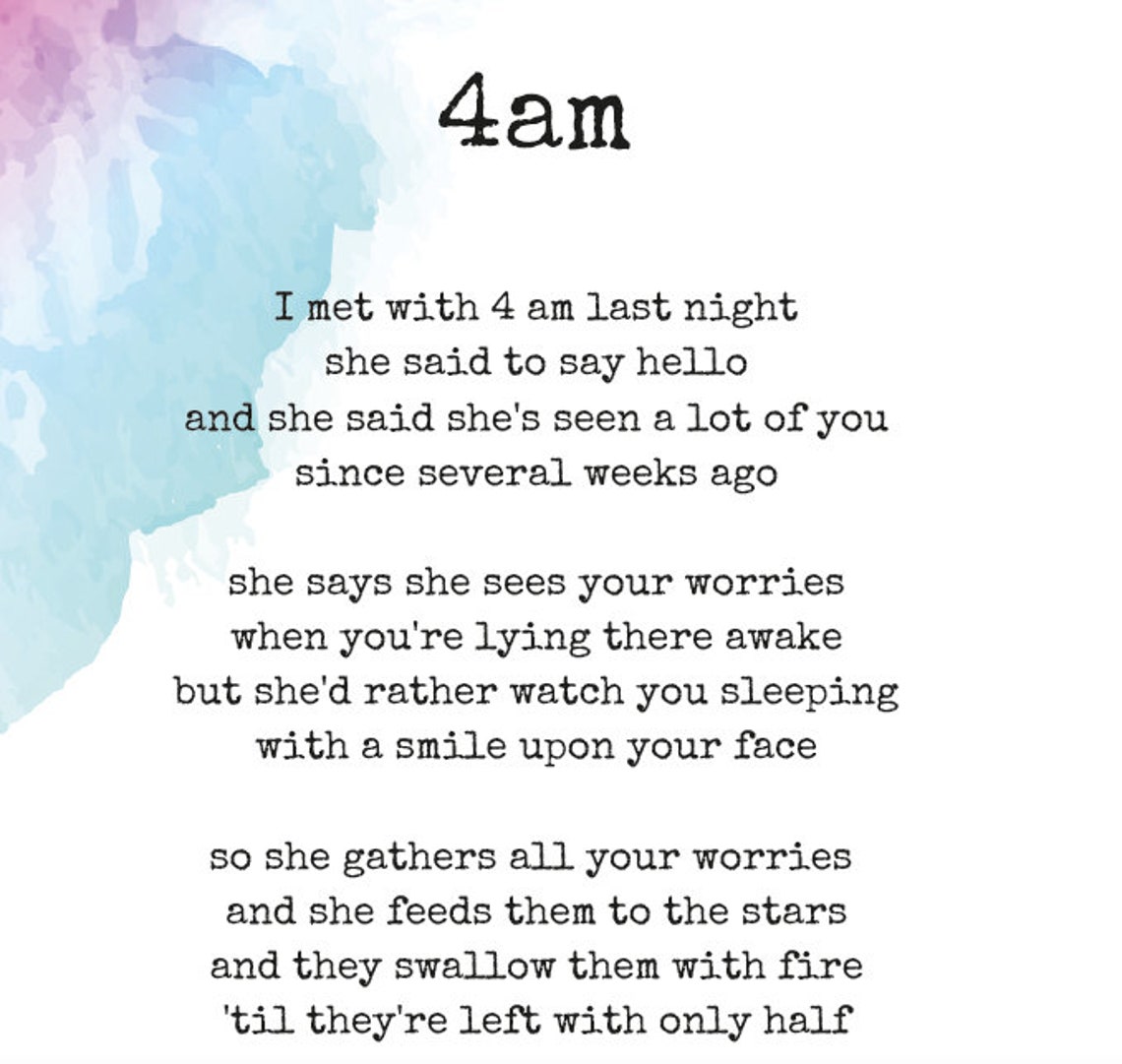 4am Original Poetry Print A4 digital Download - Etsy