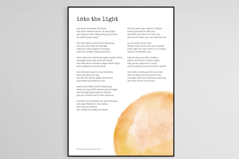 Into the Light Digital Download of Original Poetry Print by - Etsy