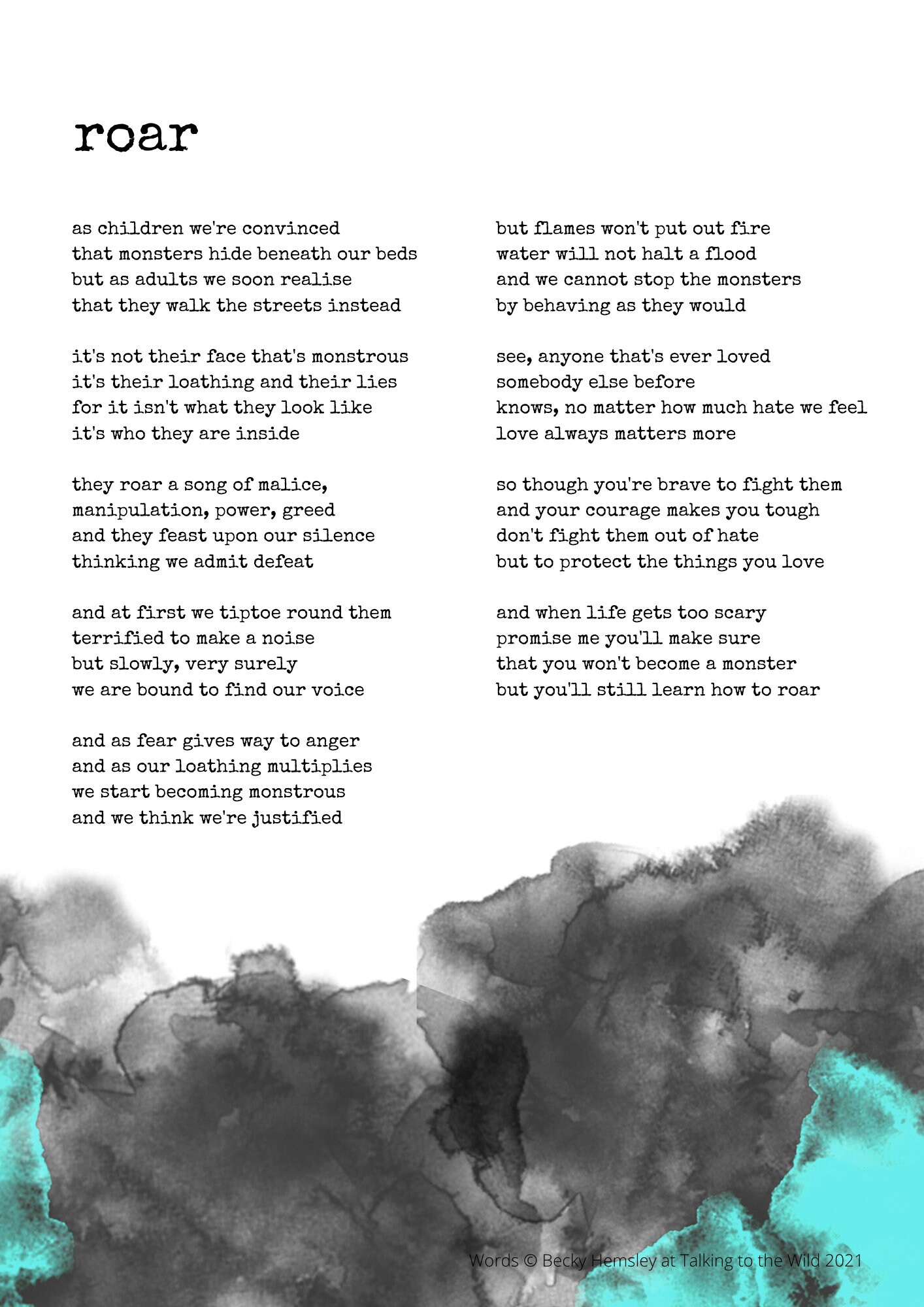 Roar Poem Packs of Postcard Prints - Etsy UK