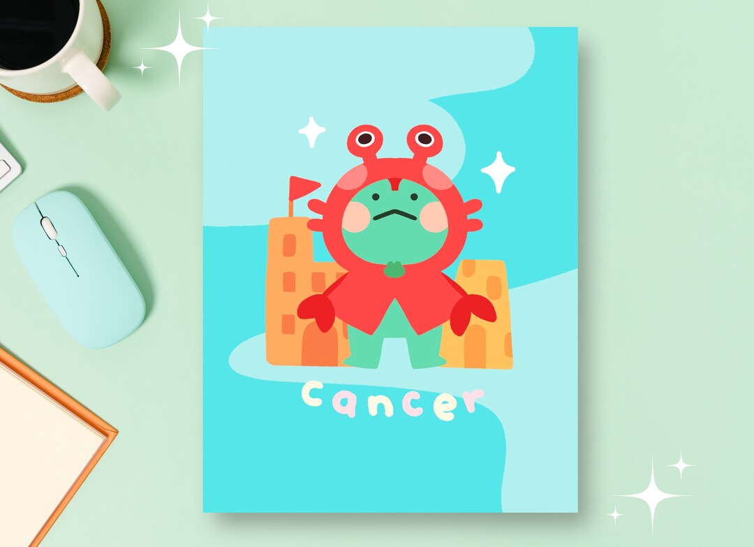 Cancer Star Frog Sign Zodiac Sign Cute Print Kawaii Print - Etsy