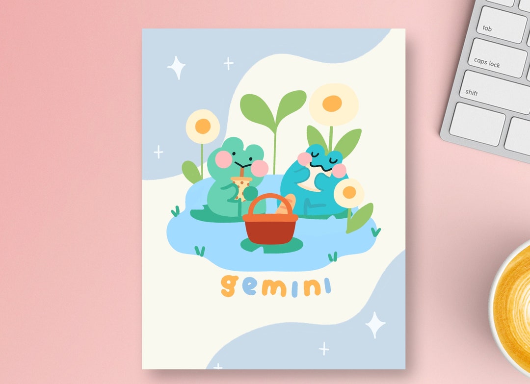 Gemini Star Frog Sign Zodiac Sign Cute Print Kawaii Print - Etsy