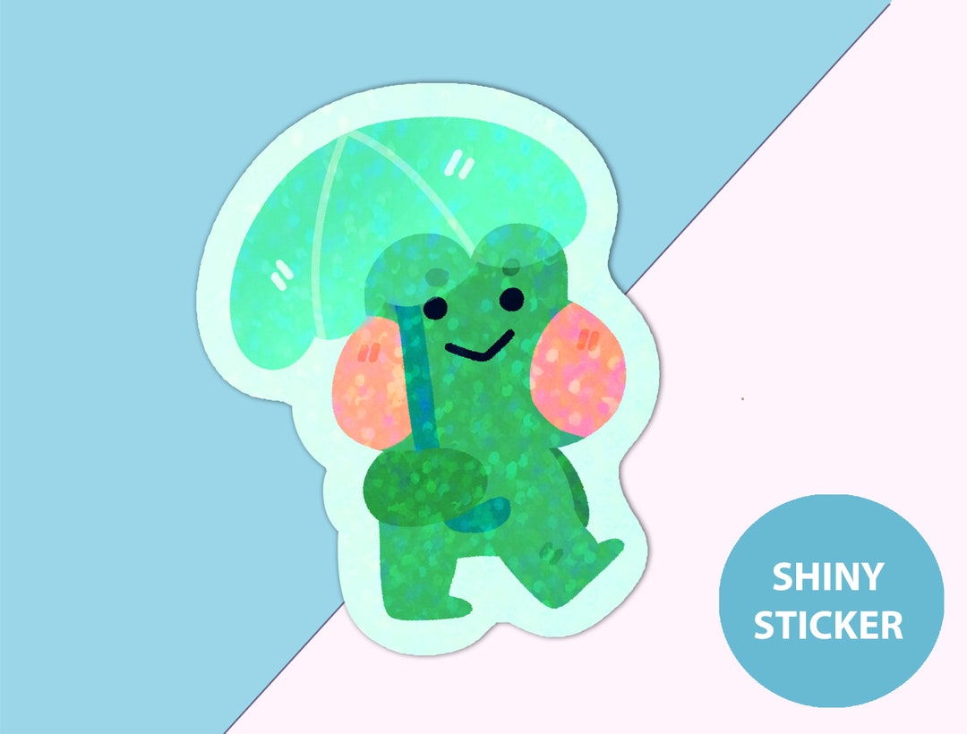 Rainy Umbrella Frog Shiny Sticker, Self Care Holographic, Aesthetic ...
