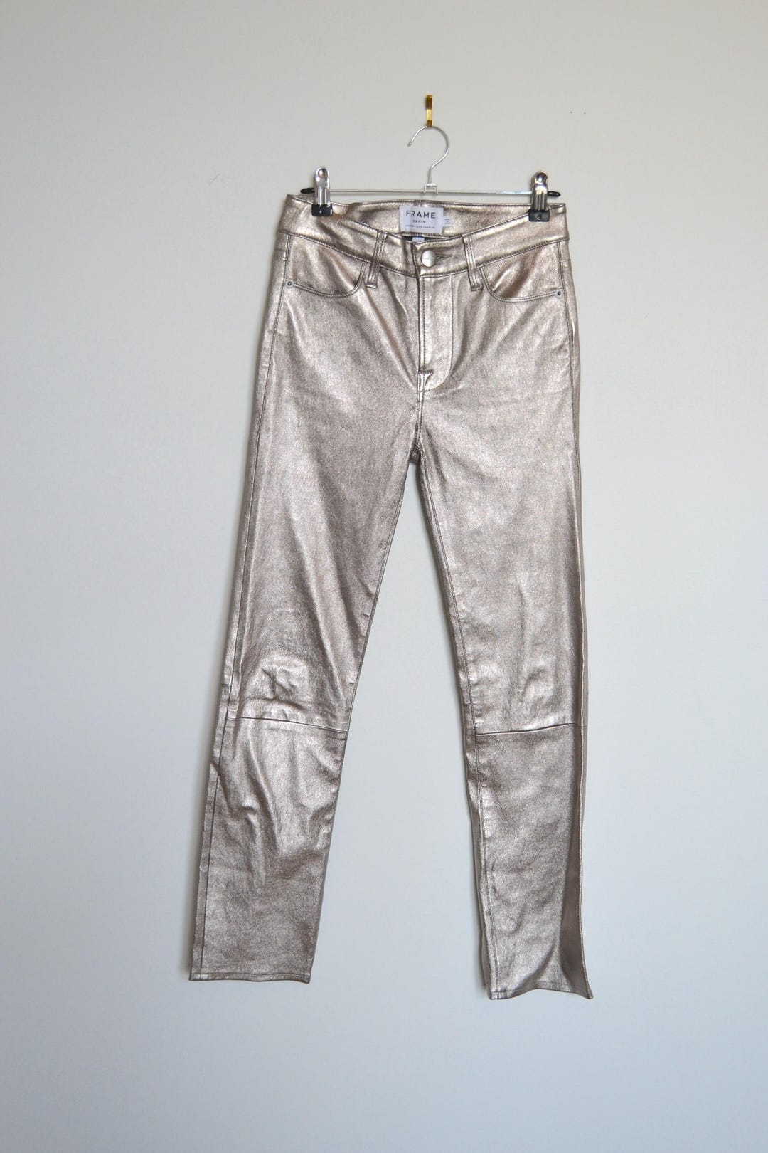 FRAME Silver Leather Pants — Metallic Designer Trousers - Etsy