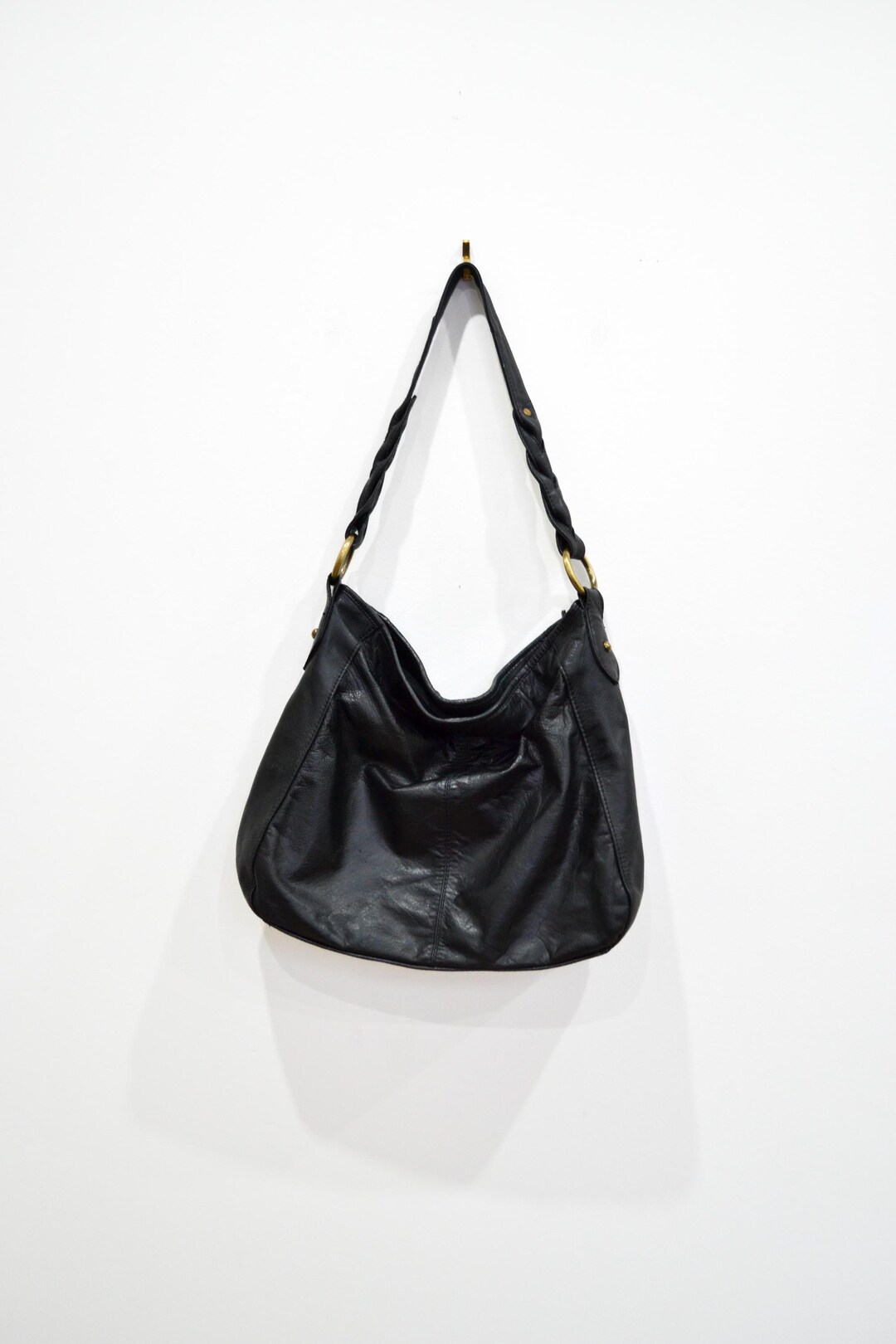 Vintage Black Leather Hobo Bag - Etsy