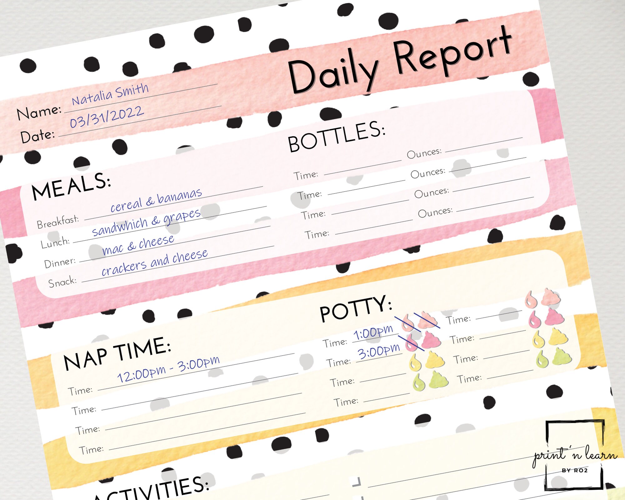 Toddler & Baby Daily Log Template, Child Daily Report, Toddler Report ...