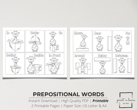 Prepositional Words COLORING SHEETS Prepositions Learning - Etsy