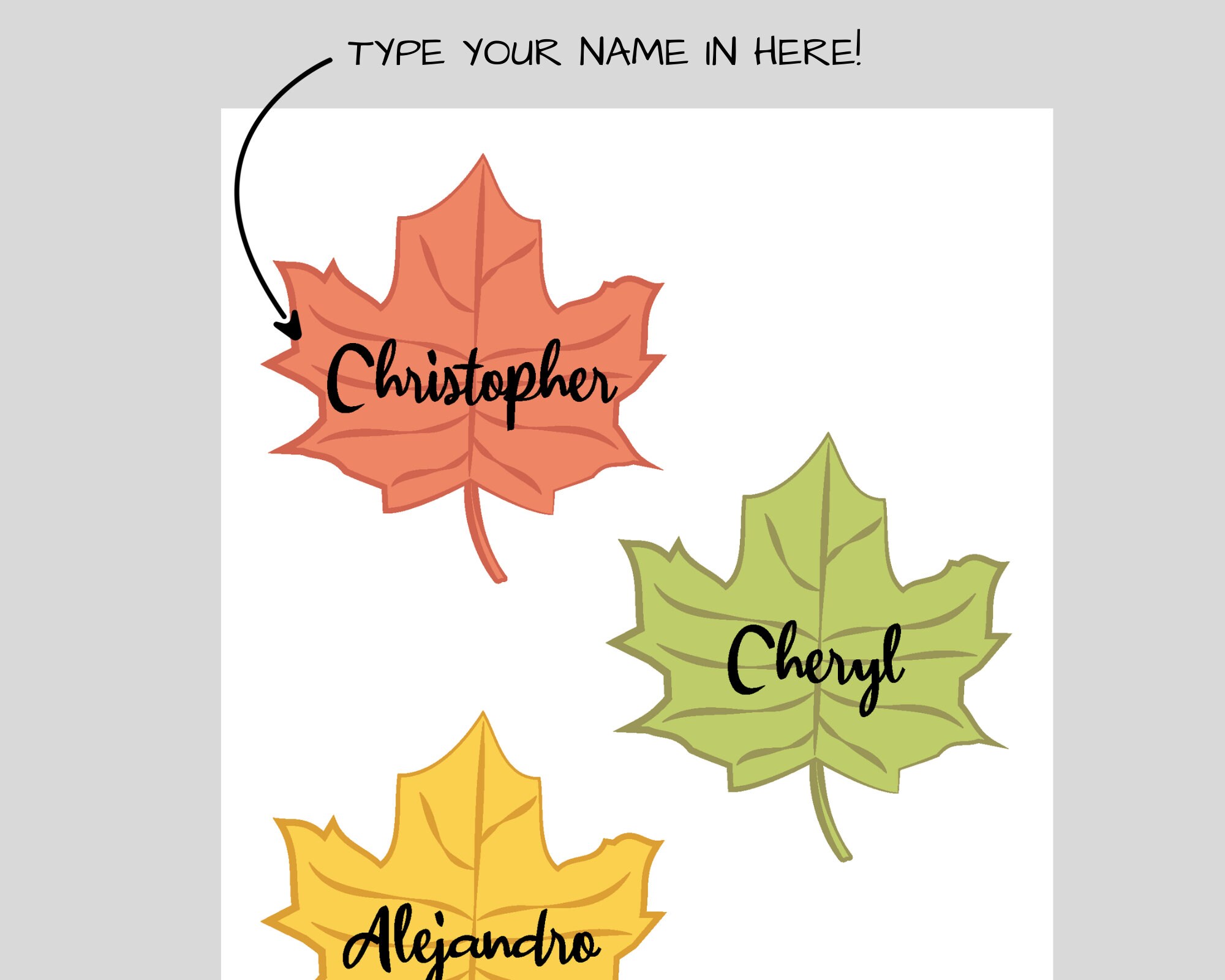 7" & 4" Leaf Tags With Editable Names, Thanksgiving Activity, Name Tag ...