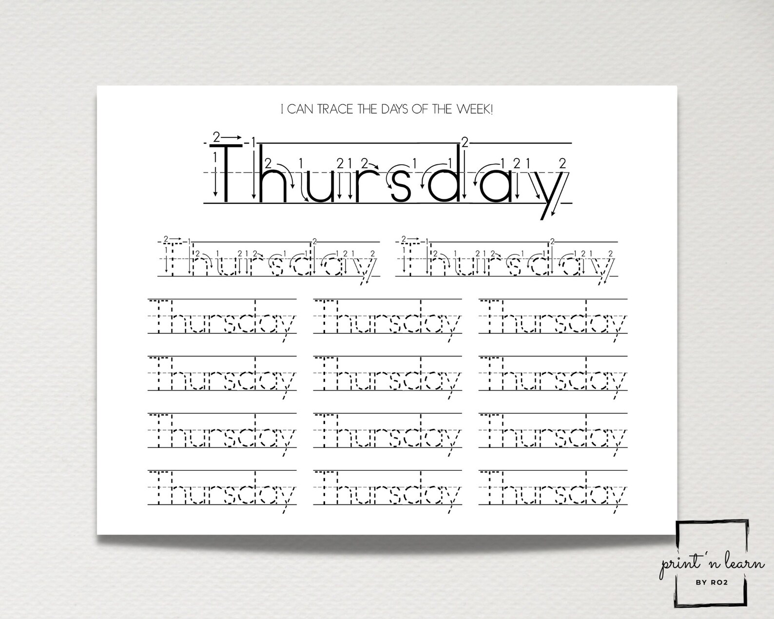 Days of the Week Tracing Packet, Handwriting Practice, Tracing ...