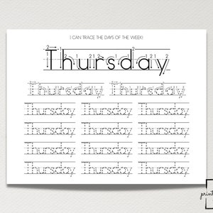 Days of the Week Tracing Packet, Handwriting Practice, Tracing ...