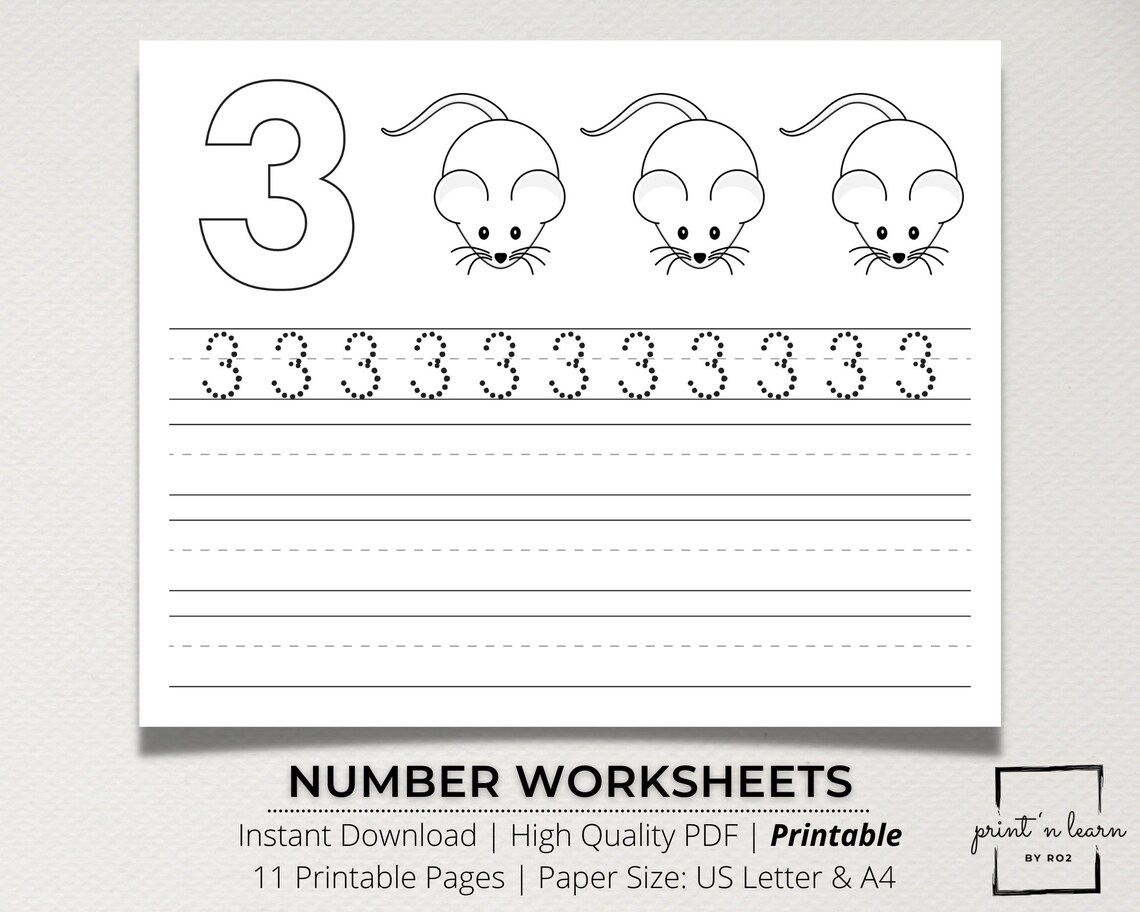 Numbers Worksheet Handwriting Practice Number Writing - Etsy