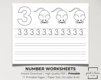 Numbers Worksheet, Handwriting Practice, Number Writing, Number Tracing ...