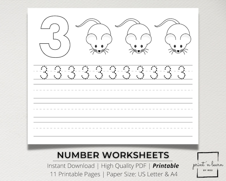 Numbers Worksheet, Handwriting Practice, Number Writing, Number Tracing ...