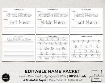 CUSTOM Name Tracing Packet Handwriting Practice Name - Etsy