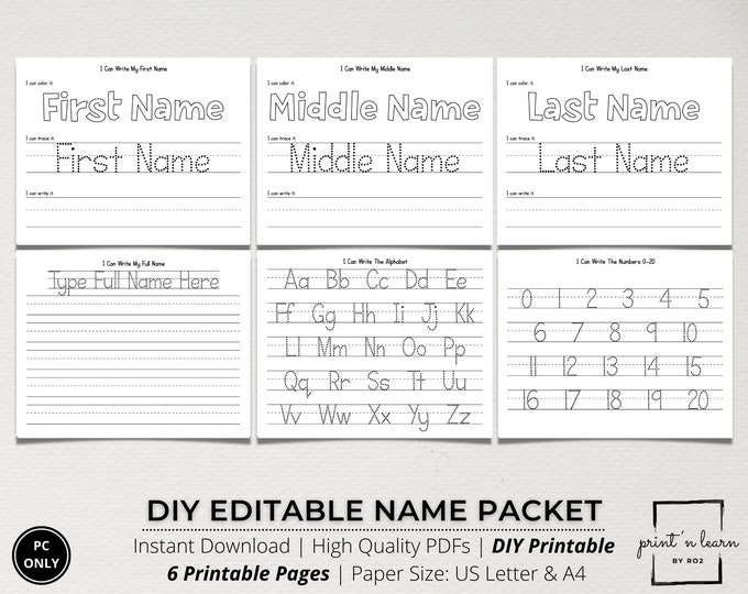Custom Name Tracing Packet, Handwriting Practice, Name Writing, Name ...