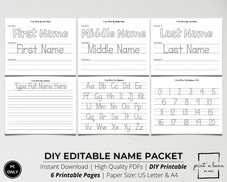 Custom Name Tracing Packet, Handwriting Practice, Name Writing, Name ...