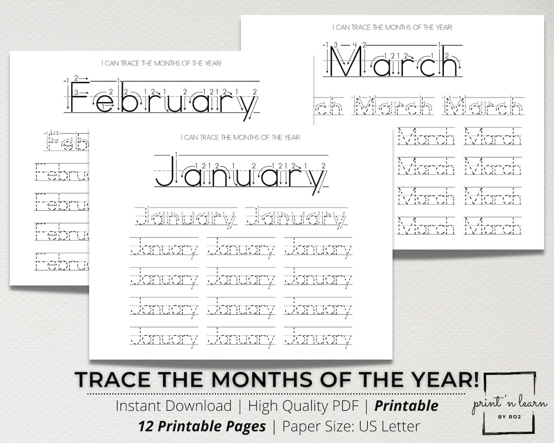 Months Tracing Packet, Handwriting Practice, Tracing Worksheets ...