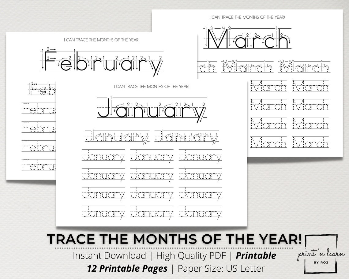 Months Tracing Packet, Handwriting Practice, Tracing Worksheets ...