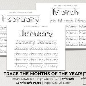 Months Tracing Packet, Handwriting Practice, Tracing Worksheets ...
